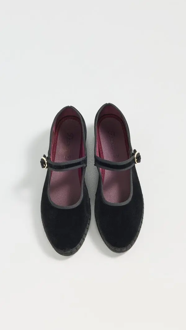 FLABELUS Velvet Mary Jane Flats - Black