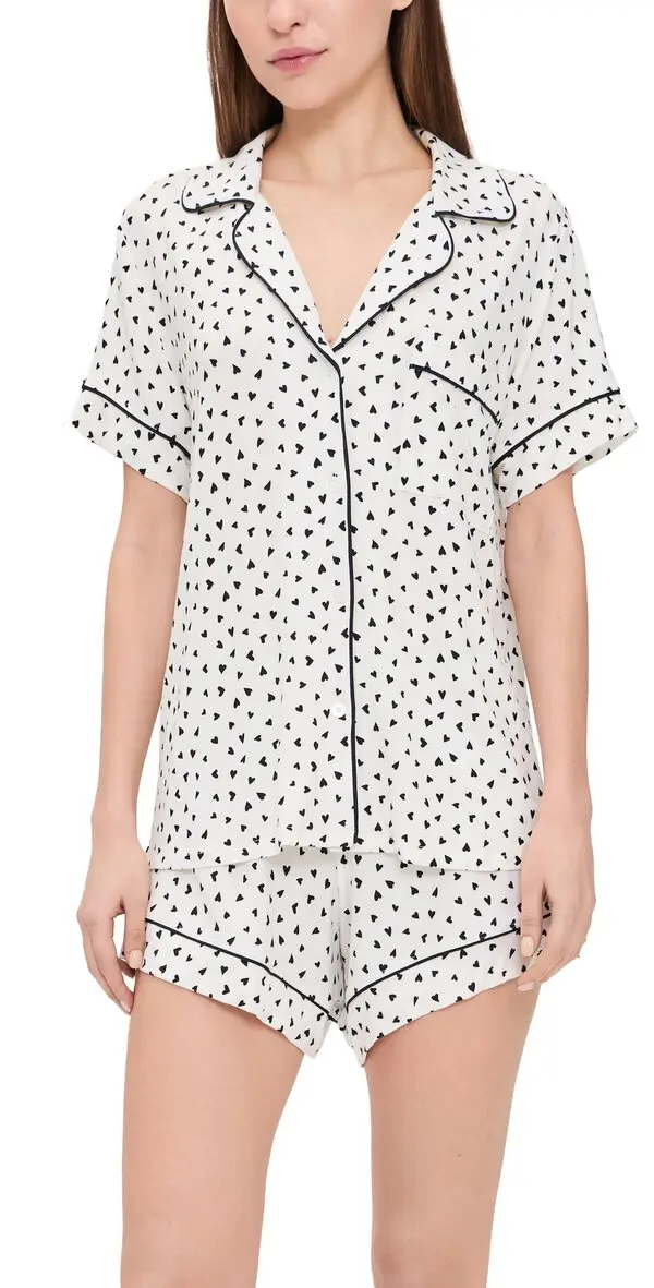 Eberjey Gisele Printed Short Pajama Set - Heart To Heart Black/black