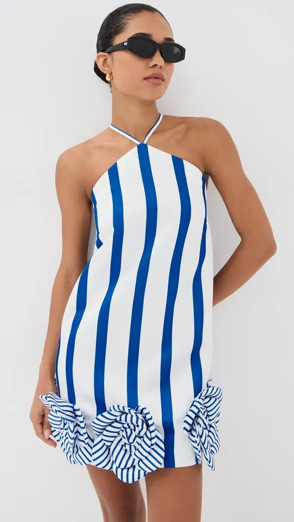 Leo Lin Suzy Striped Halterneck Mini Dress In Navy - 30% Off | Editorialist