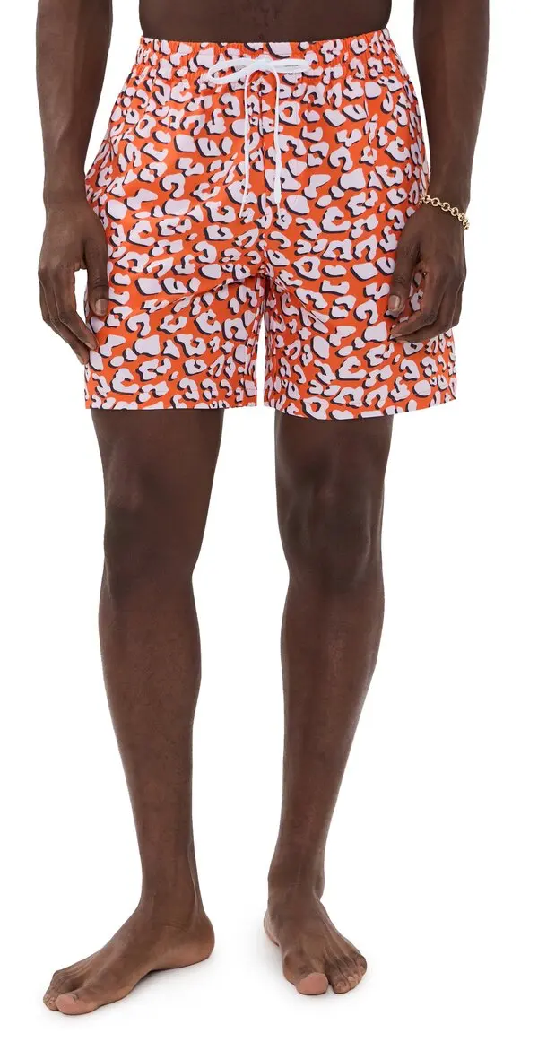 DUR DOUX Abstract Print Swim Trunks - White/orange