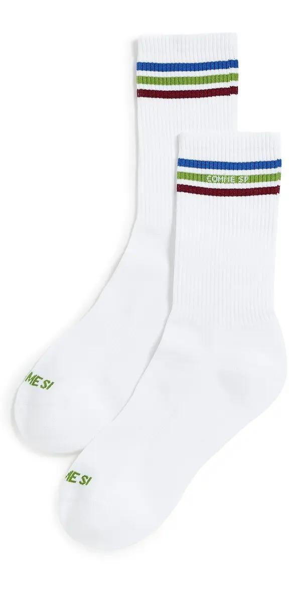 Comme Si Tennis Crew Socks - White W/ Multi