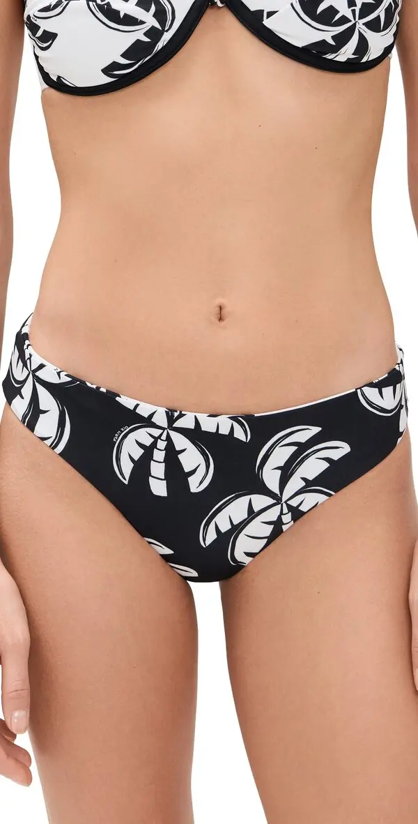 Farm Rio Graphic Palms Low Double Bikini Bottom - Graphic Palms Black