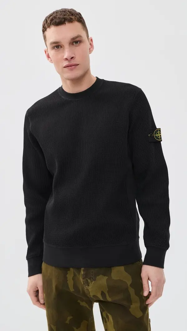 Stone Island Cotton Waffle Crewneck Sweatshirt