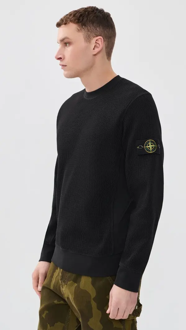 Stone Island Cotton Waffle Crewneck Sweatshirt