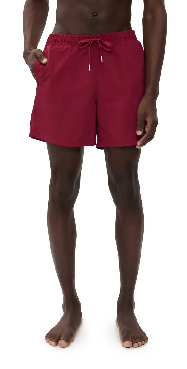 BATHER Solid Swim Trunks - Sangria