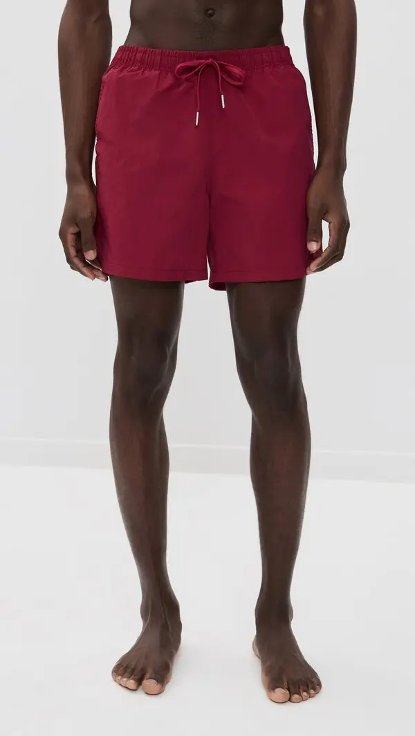 BATHER Solid Swim Trunks - Sangria