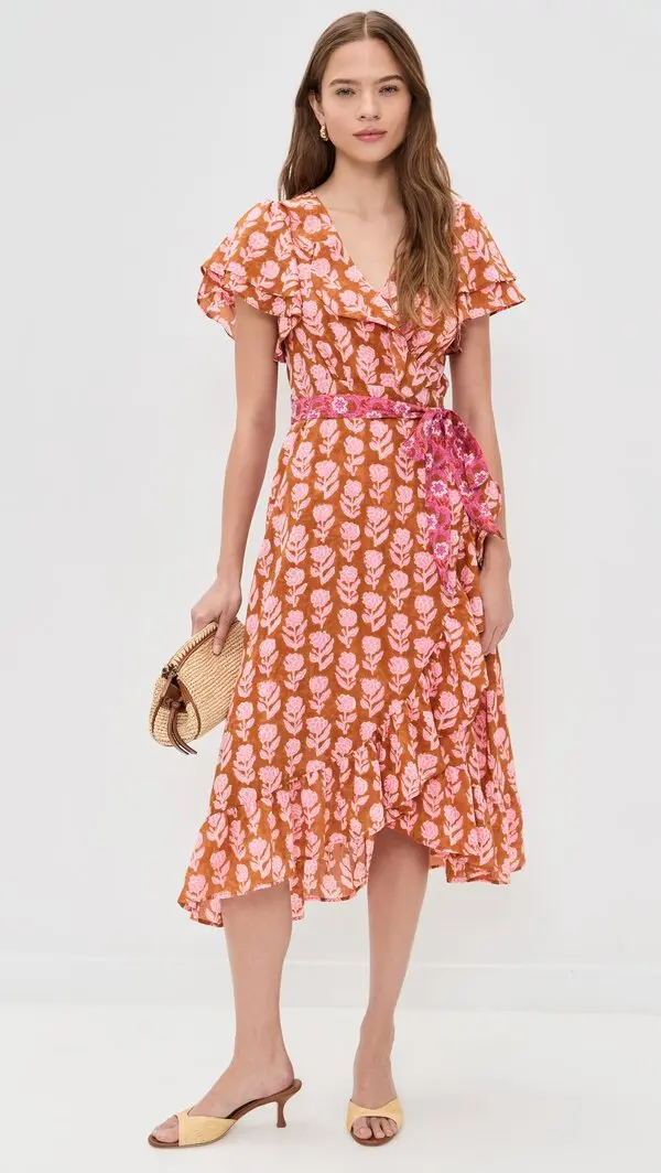 Bell Floral Print Frilly Wrap Dress