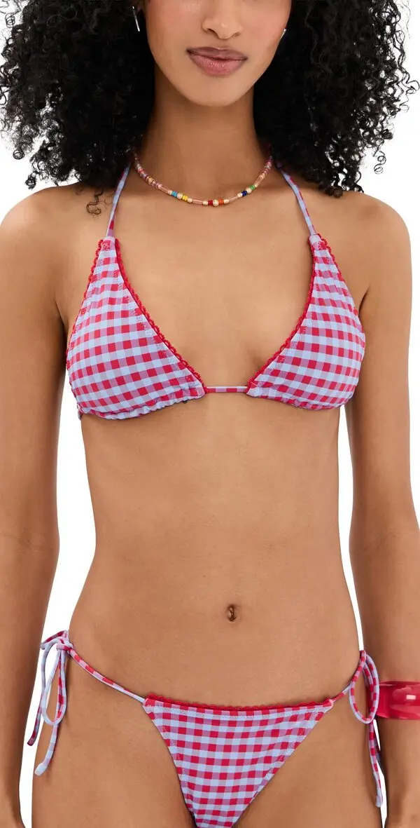 DAMSON MADDER Checked Triangle Bikini Top - Blue/red