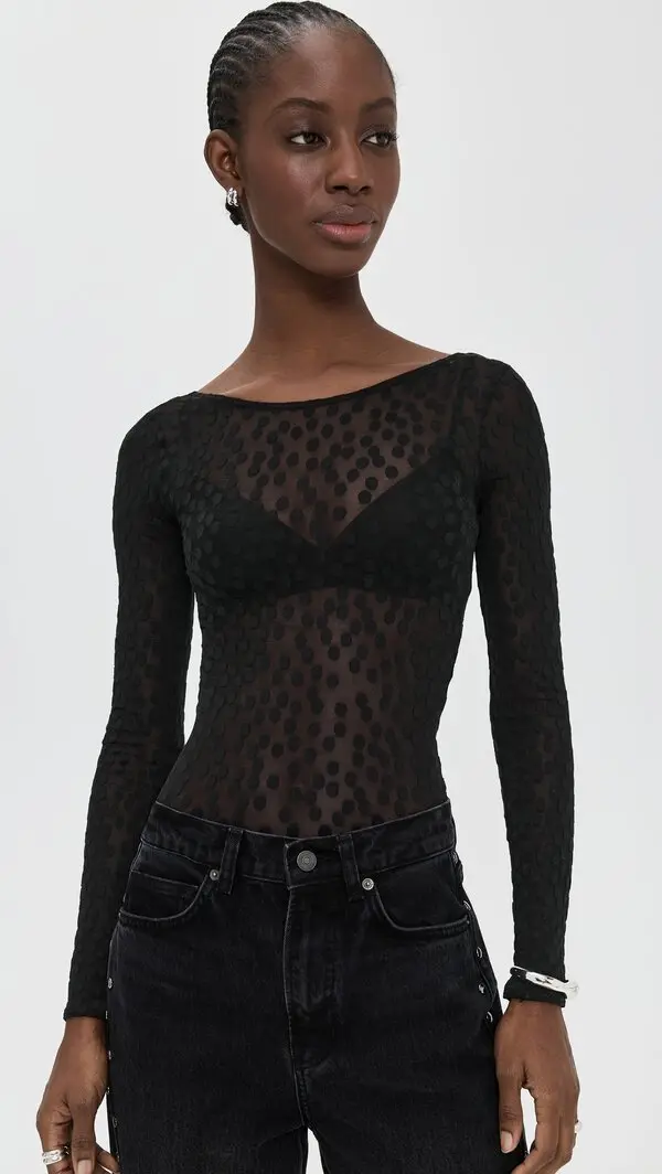 Wolford Sweet Dots Thong Bodysuit - Black