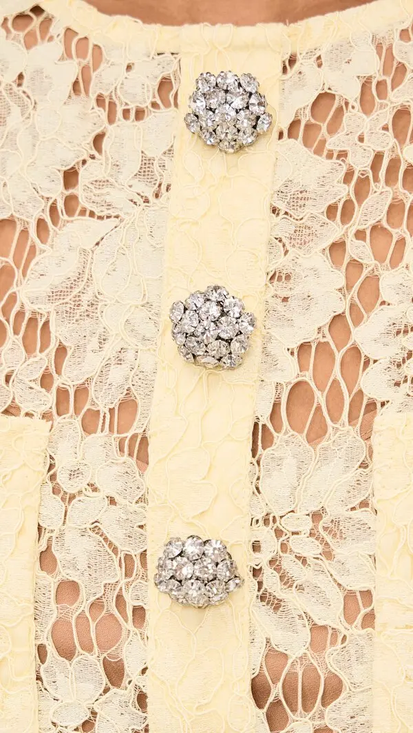 Self-Portrait Fine Lace Mini Dress - Yellow | Editorialist