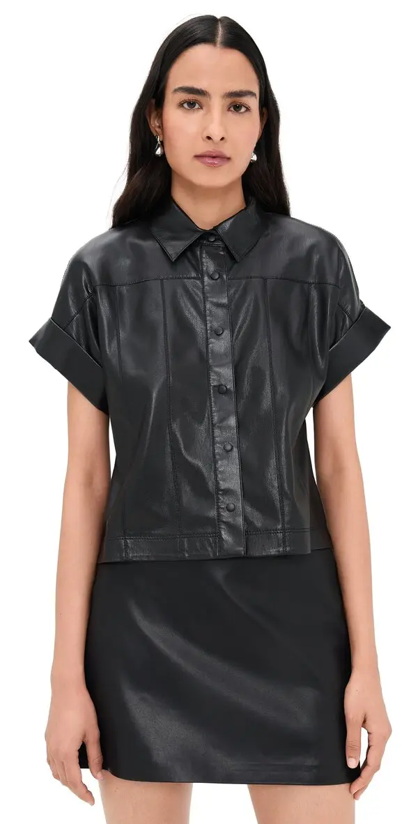 Alice + Olivia Edyth Vegan Leather Button-down Shirt