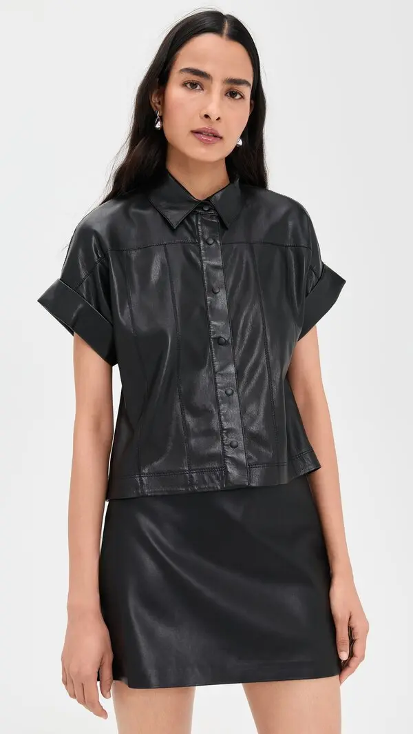 Alice + Olivia Edyth Vegan Leather Button-down Shirt