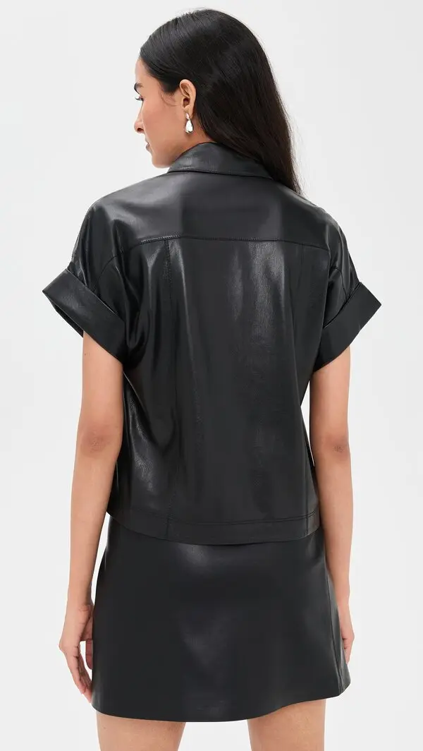 Alice + Olivia Edyth Vegan Leather Button-down Shirt