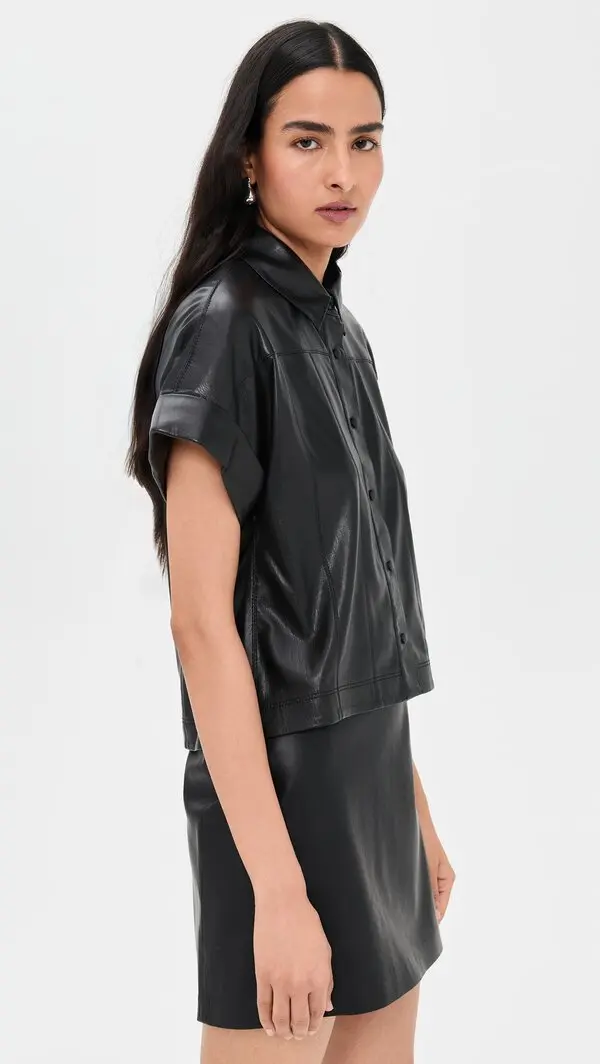 Alice + Olivia Edyth Vegan Leather Button-down Shirt