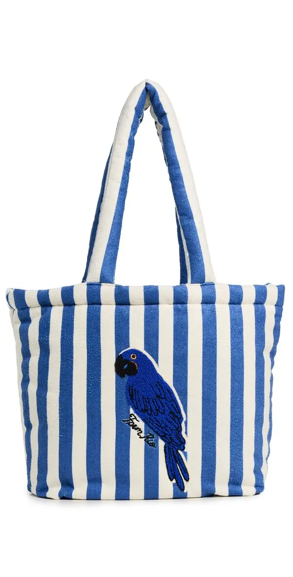 Farm Rio Terry Cloth Parrot Stripe Tote - Multi