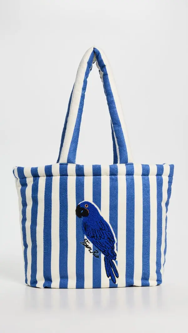 Farm Rio Terry Cloth Parrot Stripe Tote - Multi