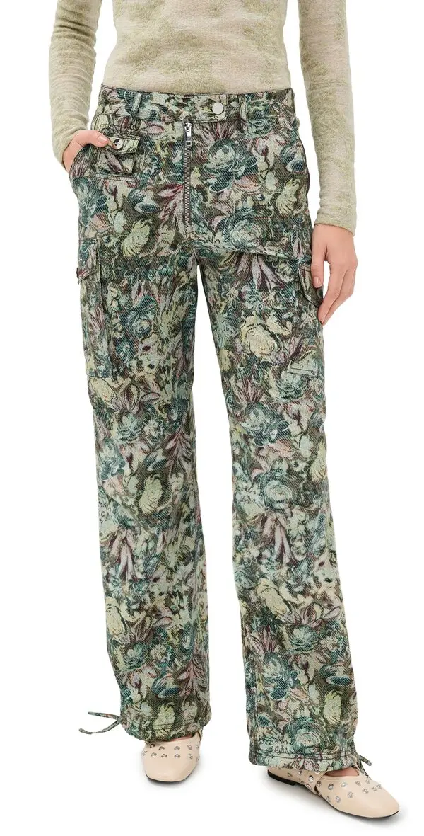 GANNI Printed Stretched Cotton Cargo Pants
