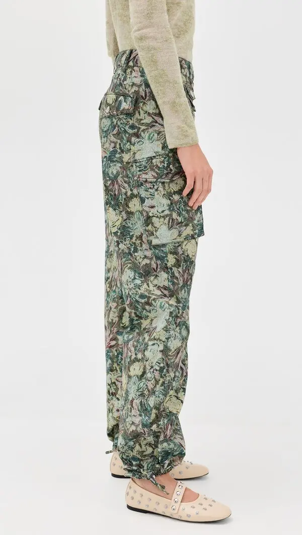 GANNI Printed Stretched Cotton Cargo Pants