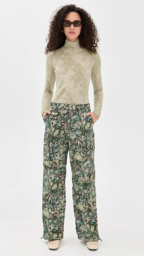 GANNI Printed Stretched Cotton Cargo Pants