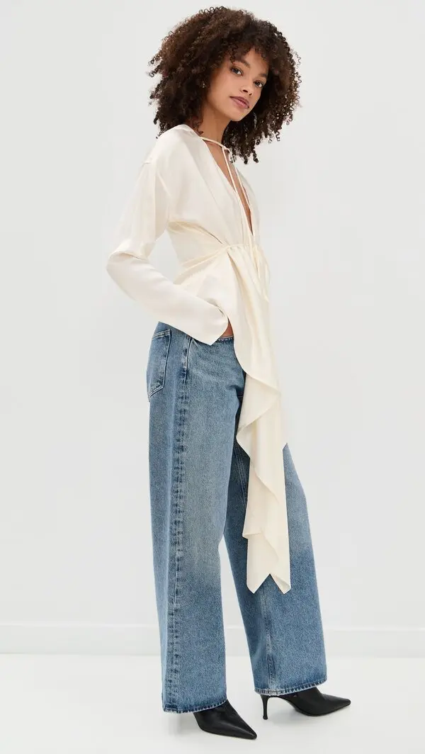 Helmut Lang Long Sleeve Scarf Drape Top