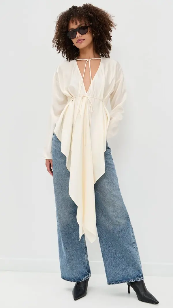 Helmut Lang Long Sleeve Scarf Drape Top