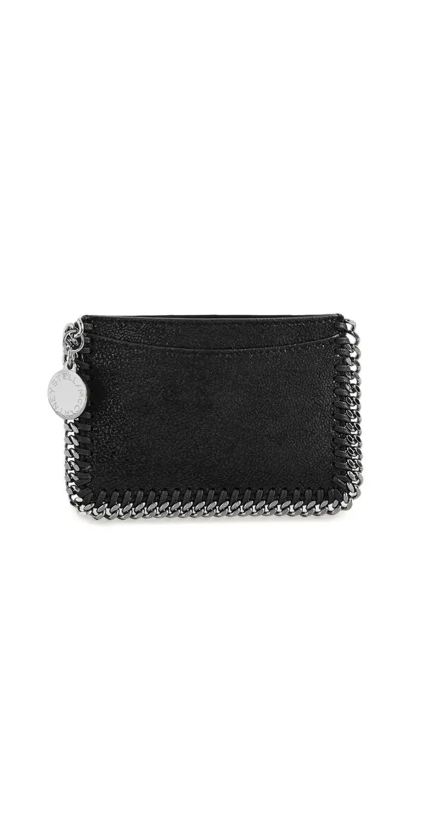 Stella McCartney Falabella Flat Card Holder Eco Shaggy Deer With Ruthenium Chain - Black