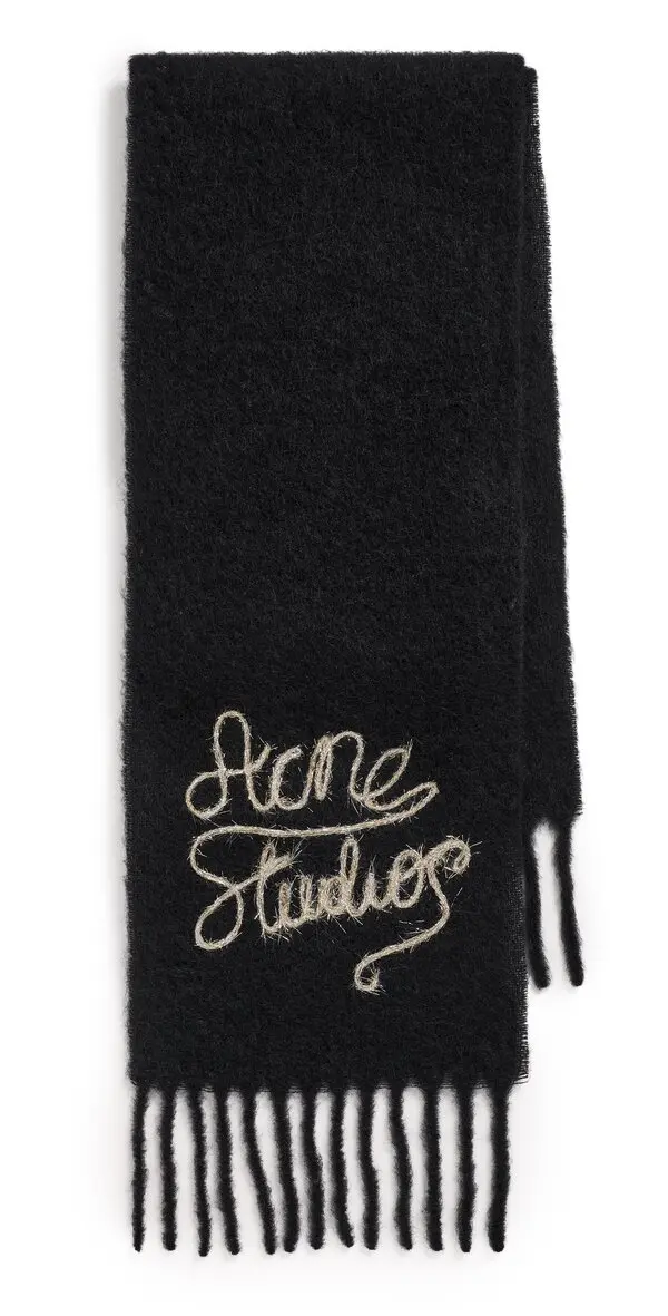 Acne Studios Vally Solid Embroidered Winter Scarf - Black