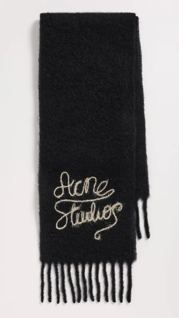Acne Studios Vally Solid Embroidered Winter Scarf - Black