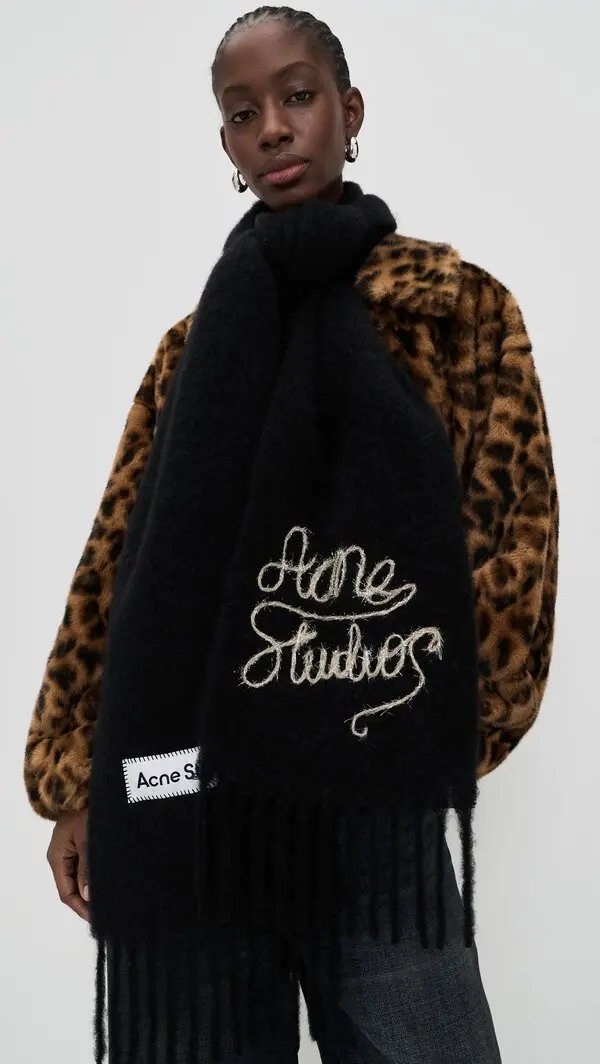 Acne Studios Vally Solid Embroidered Winter Scarf - Black