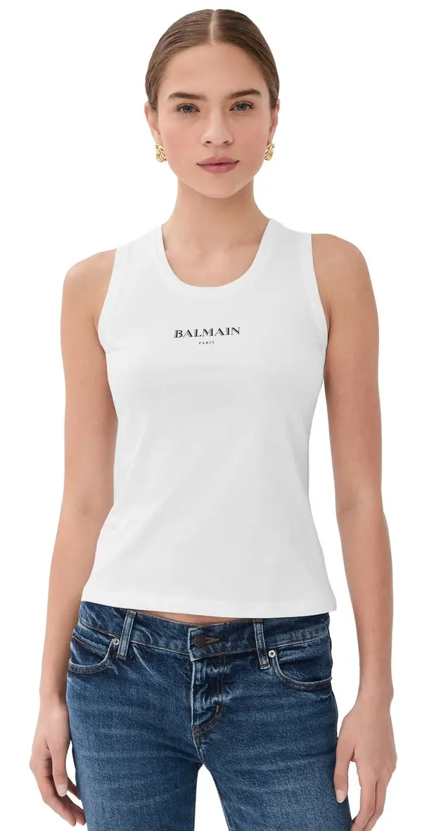 Balmain Printed Tank Top - Blanc/noir