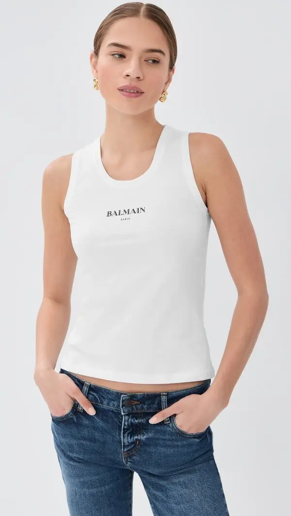 Balmain Printed Tank Top - Blanc/noir