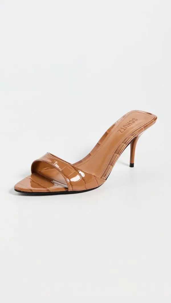 Schutz Elodie Croc-embossed Stiletto Sandals - Cuoio Brown