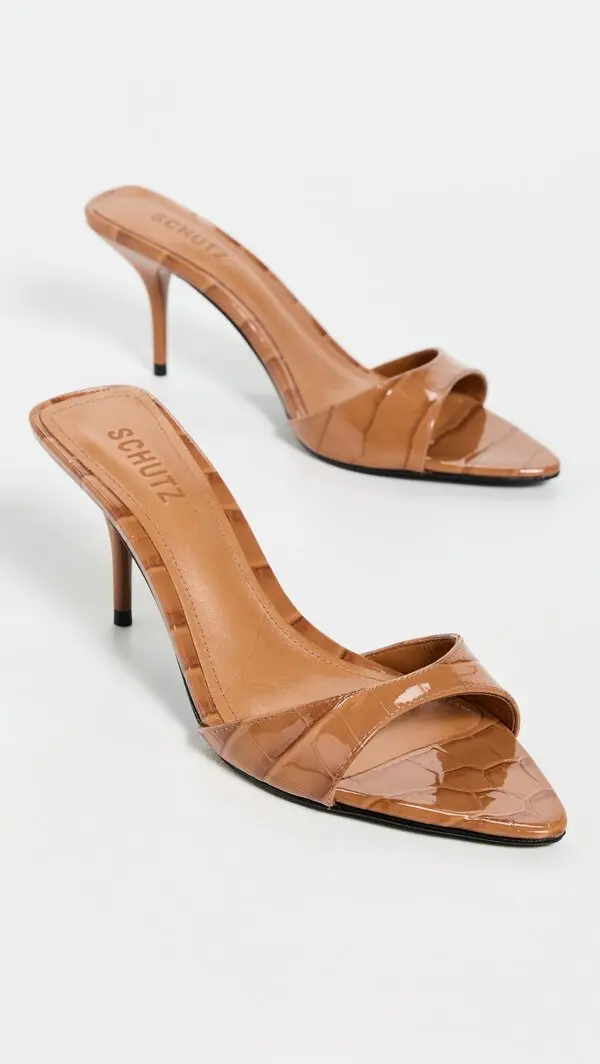 Schutz Elodie Croc-embossed Stiletto Sandals - Cuoio Brown