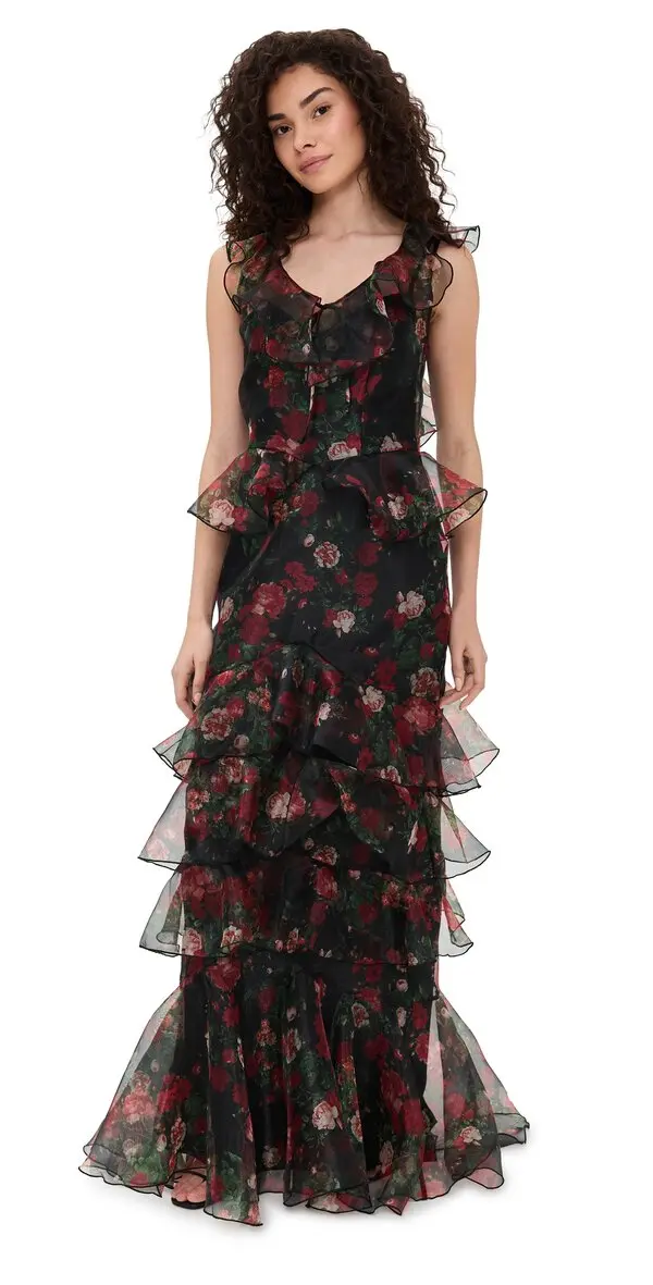DAMARIS BAILEY Carmen Floral Print Organza Maxi Dress