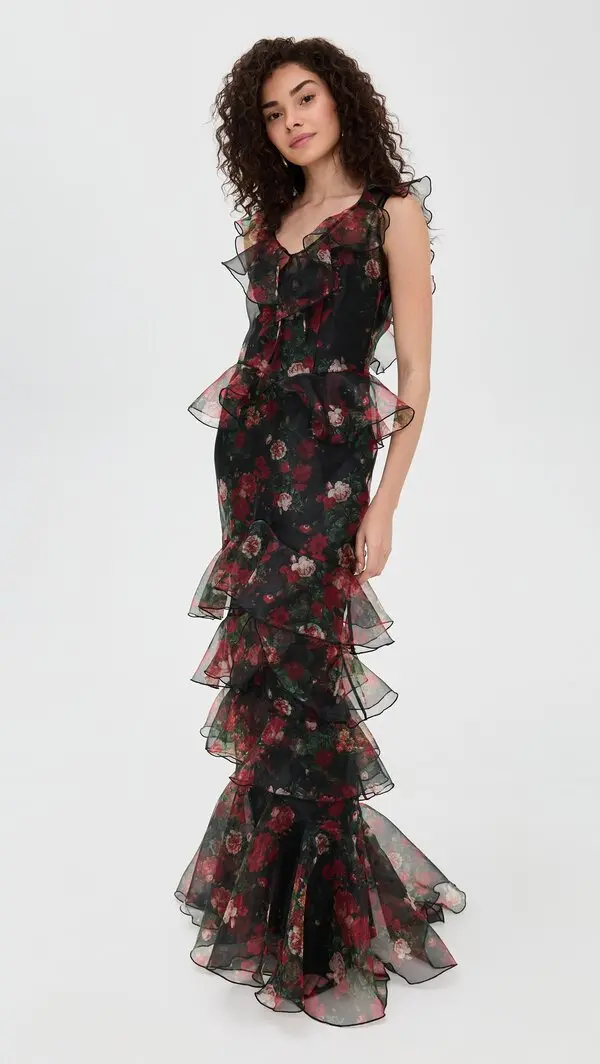 DAMARIS BAILEY Carmen Floral Print Organza Maxi Dress