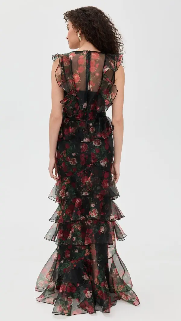 DAMARIS BAILEY Carmen Floral Print Organza Maxi Dress