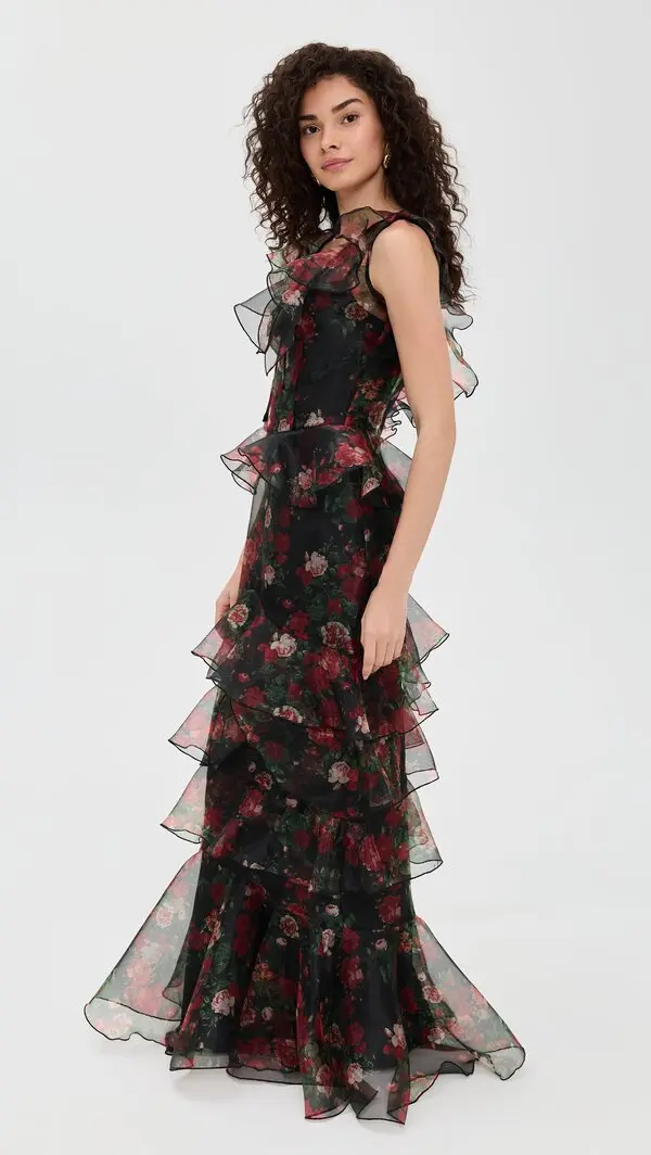 DAMARIS BAILEY Carmen Floral Print Organza Maxi Dress