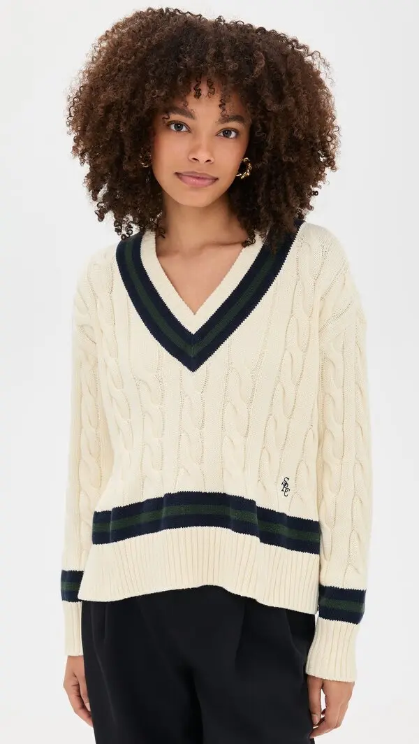 SPORTY & RICH Cable Knit V-neck Pullover
