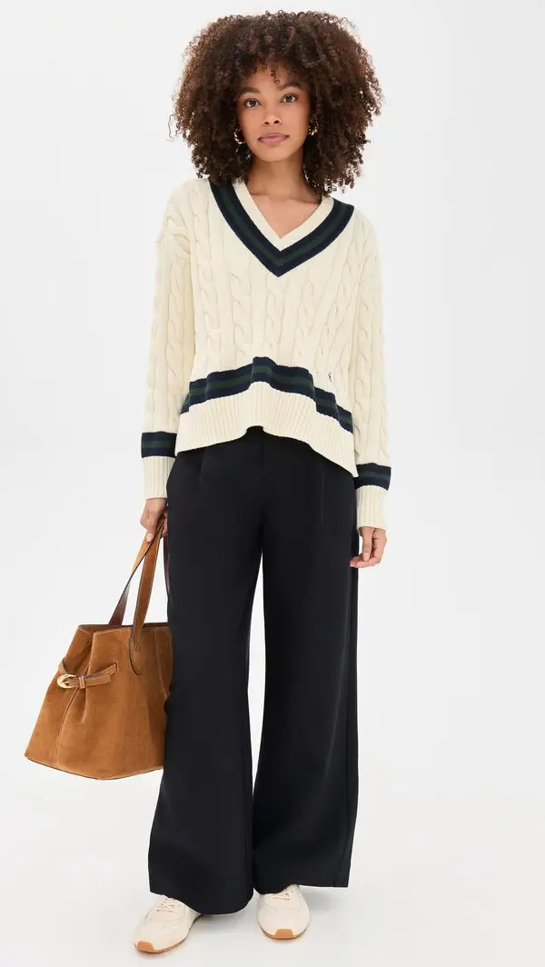 SPORTY & RICH Cable Knit V-neck Pullover