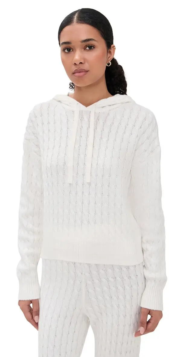 LE BOP Cable Knit Drawstring Hoodie - Ivory