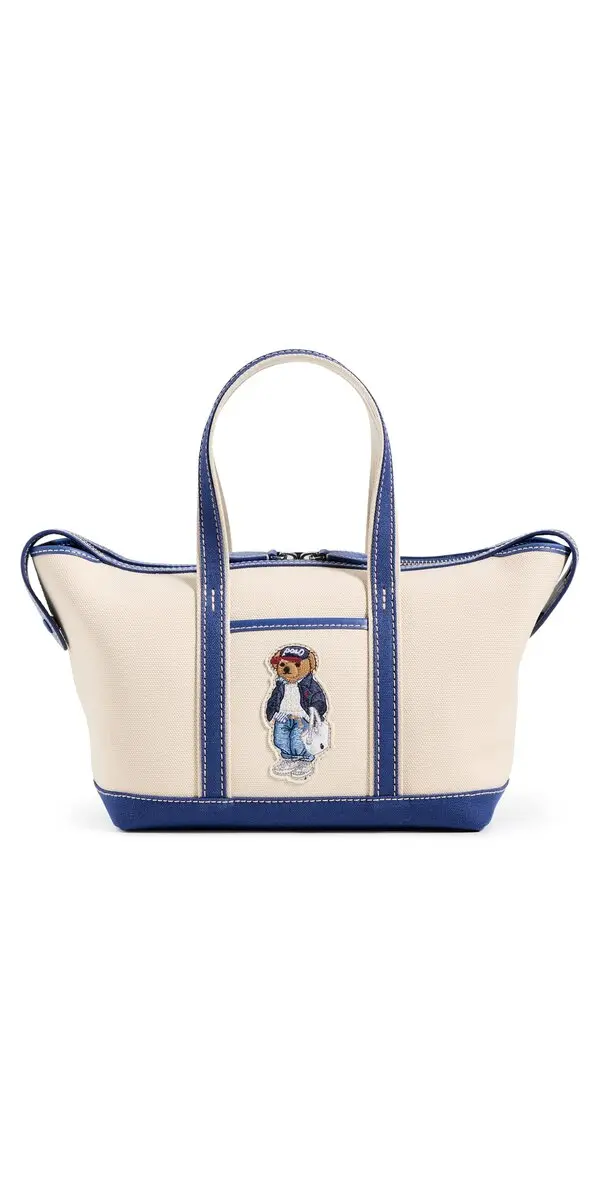 Polo Ralph Lauren Spring Bear Mini Shopper Tote - Ecru/indigo Sky