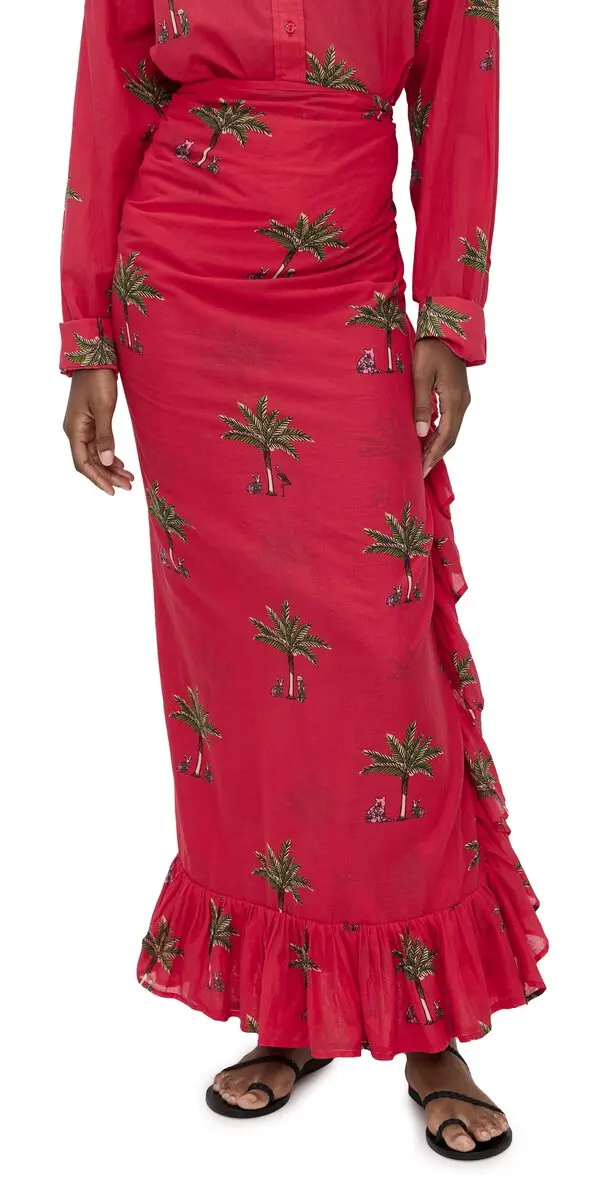 CONIGLIO PALM BEACH Ruffle Maxi Pareo - Petit Palm Red