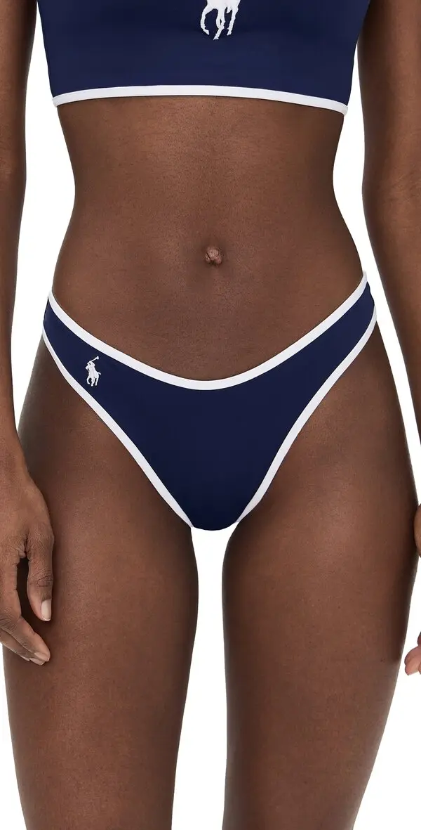 Polo Ralph Lauren High Leg Scoop Bikini Bottom - Navy Blue
