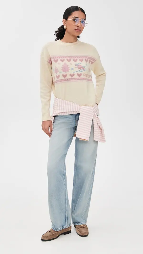 LoveShackFancy Francie Fair Isle Wool Sweater - Apres Ivory