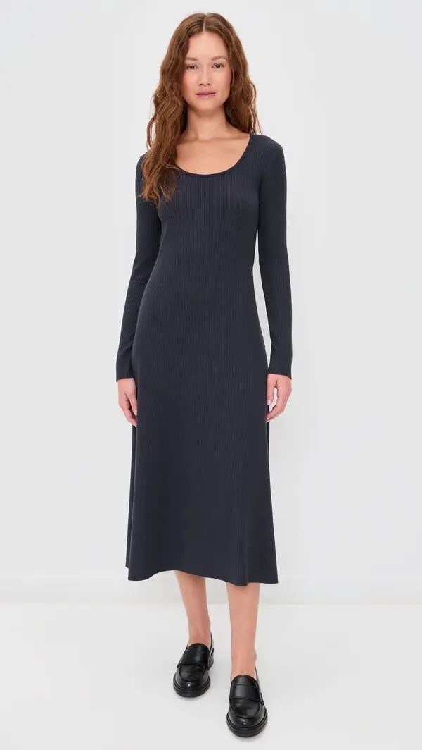 Ribbed Knit Scoop Neck Midi Dress - Night Marine