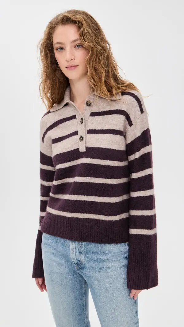 Madewell Striped Polo Sweater - Black Iris Stripe