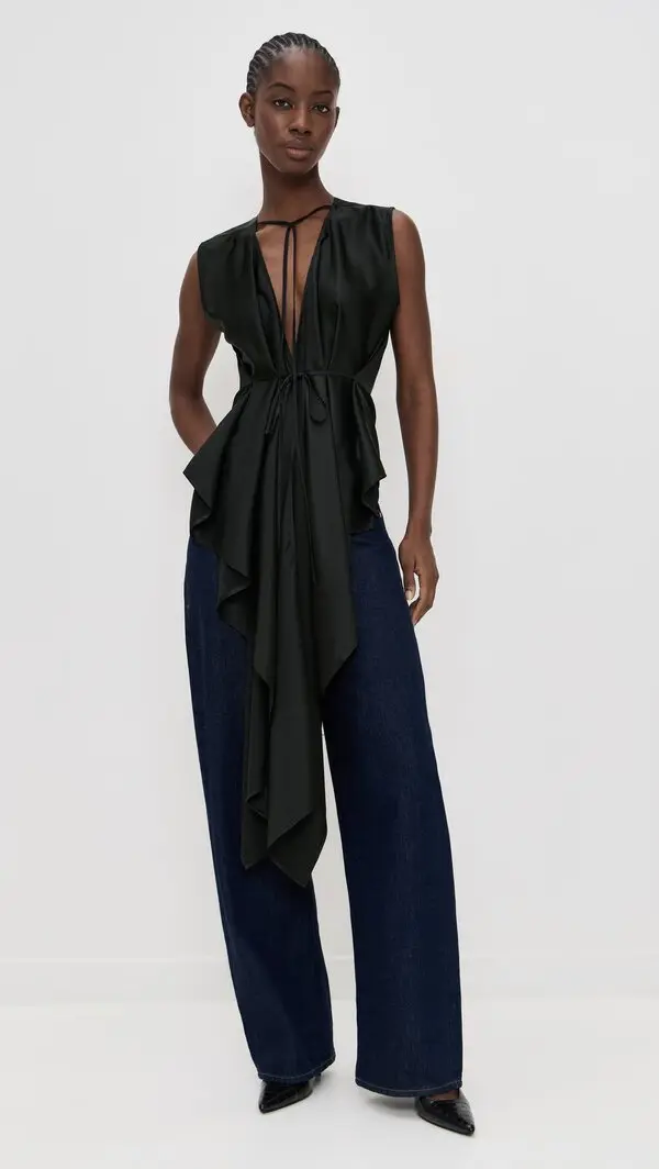 HELMUT LANG black satin tie Helmut Lang Tie ⁄⁄ Ribbed Zipper