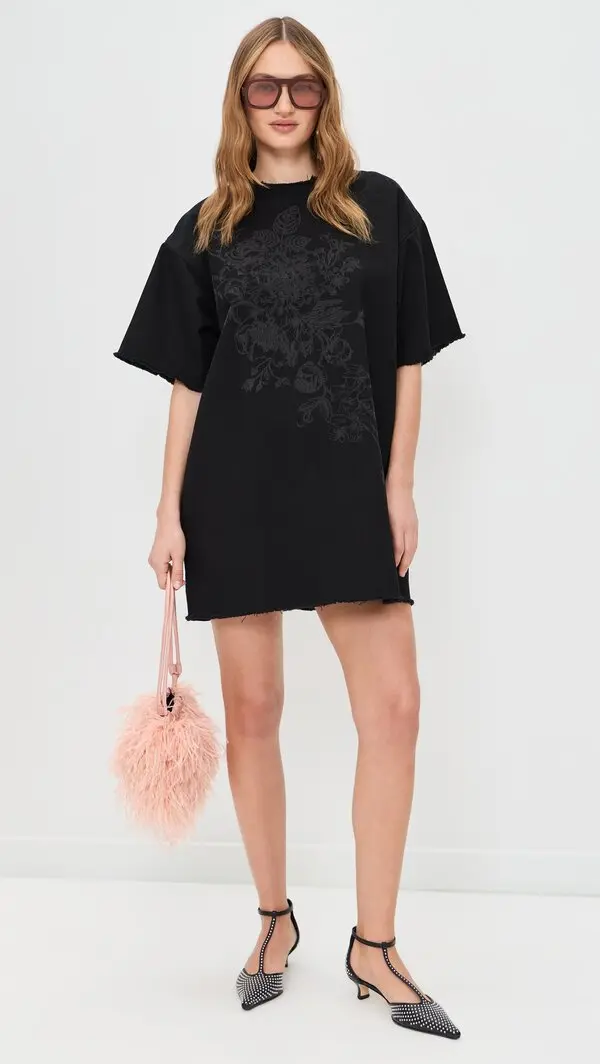 MARQUES' ALMEIDA Floral Print Crewneck T-shirt Dress