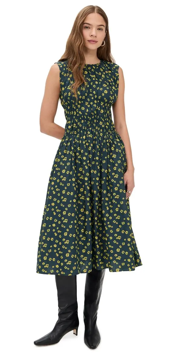 Merlette Villard Floral Print Midi Dress - Lemon Navy Floral Print