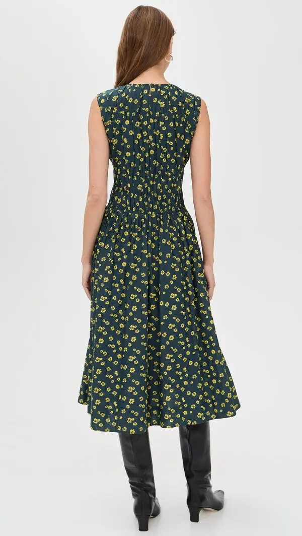 Merlette Villard Floral Print Midi Dress - Lemon Navy Floral Print